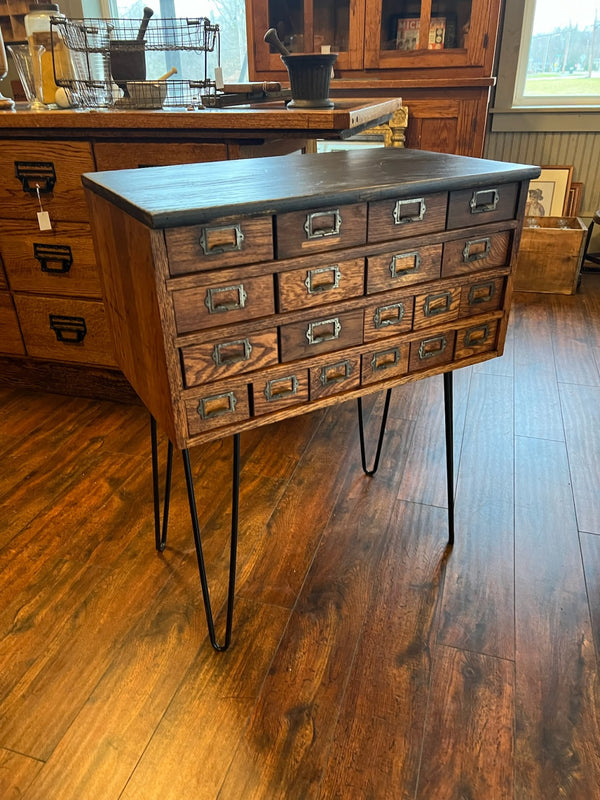 Antique Oak Library Card File Cabinet Table Stand W/Hairpin Legs ...