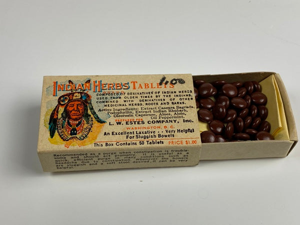 Antique Indian Herbs Tablets Pill Box FULL W/Paper Insert (Herbal ...