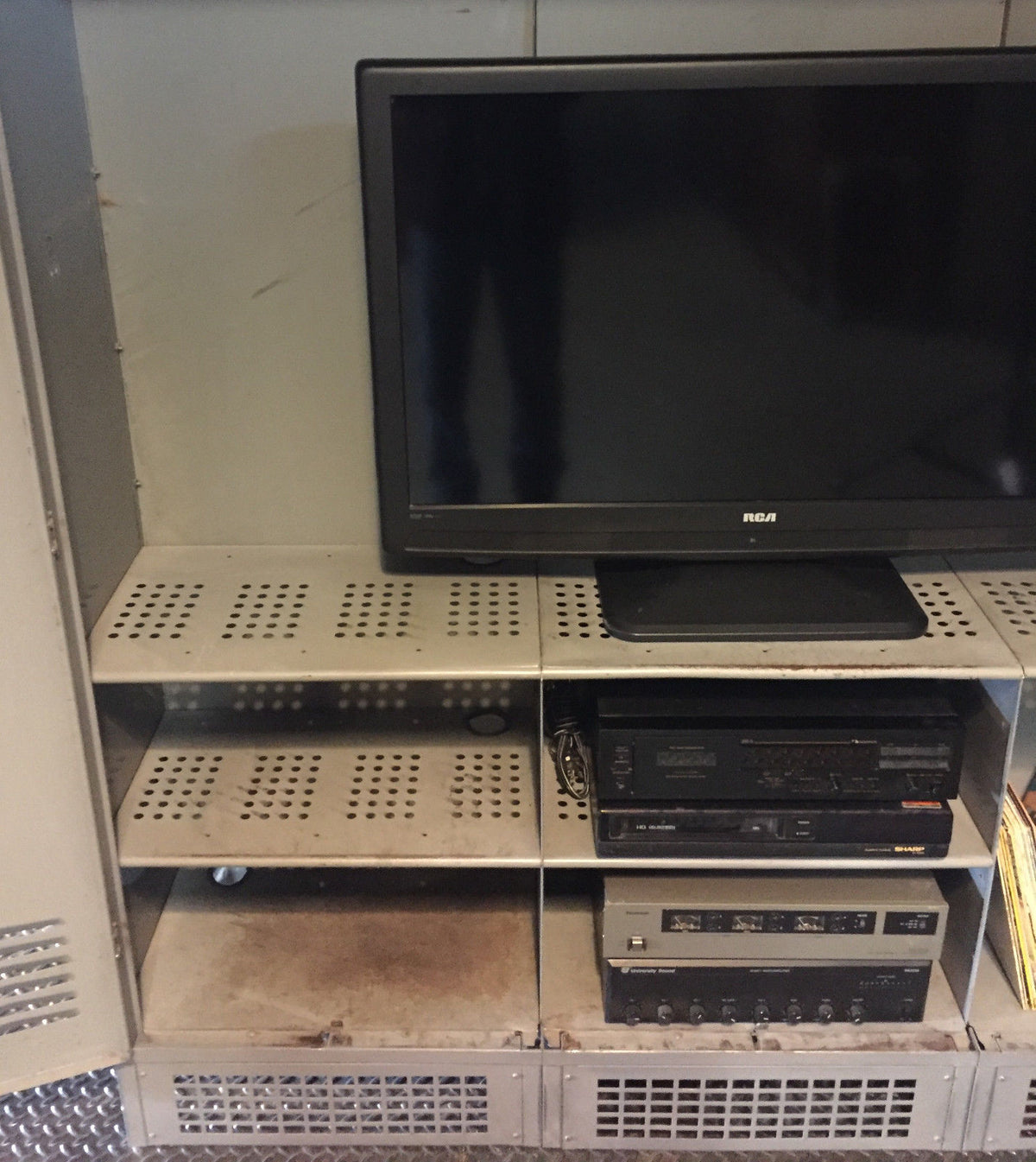 Vintage Gym Lockers Re purposed Entertainment Center Industrial Steel ...